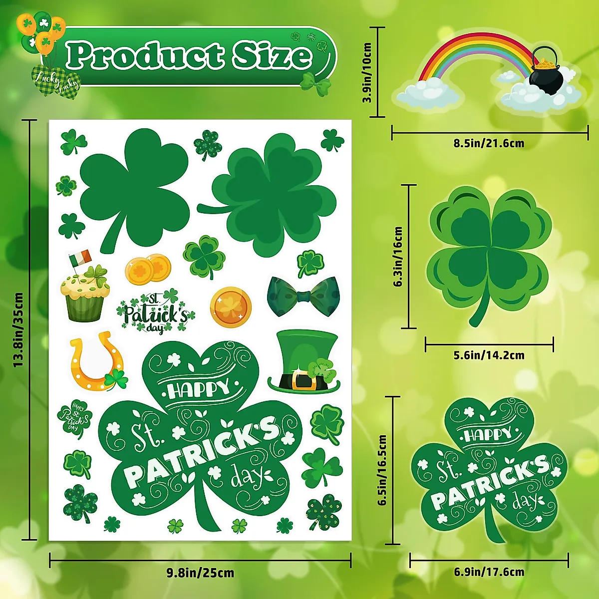 MDDRUIQI St Patricks Day Decorations - 105 PCS St Patricks Day Window Clings - Shamrock Stickers for Glass Reusable Static Spring Shamrock Decorations | St Patricks Day Decor