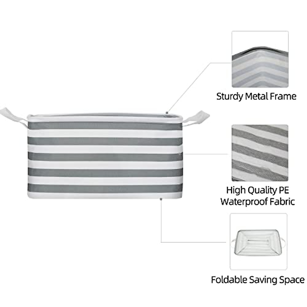 WLFRHD Storage Bin Fabric Storage Basket with Handles 15x10.5x8.5 inches Waterproof Collapsible Storage Basket for Baby Toy Foldable Clothes Basket(Gray and White Stripes,Large 2-Pack)