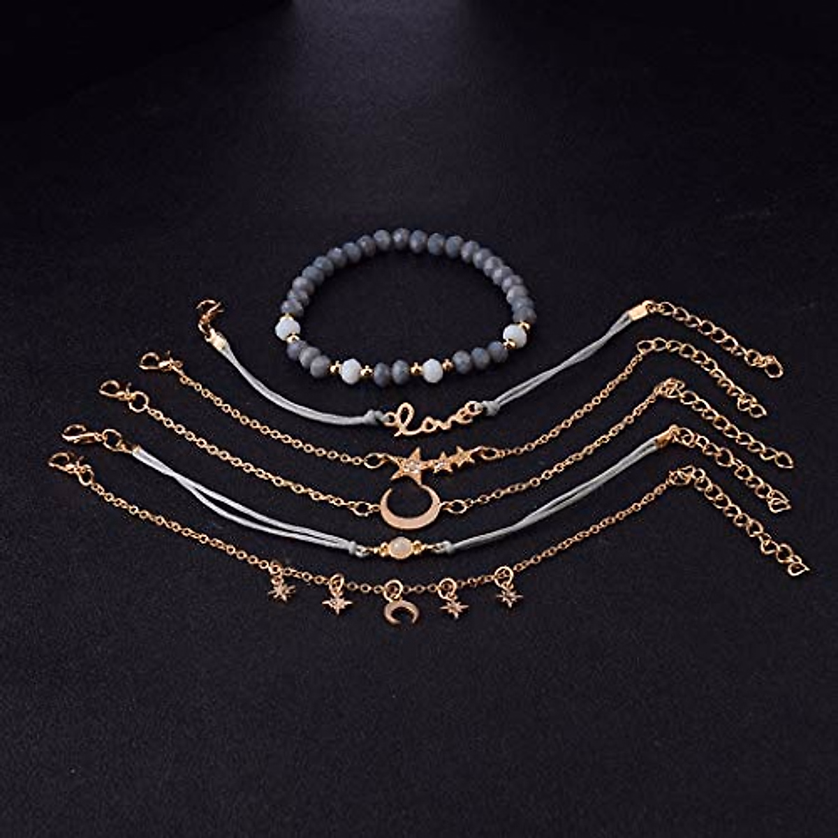 Aluinn Boho Rope Bracelet for Women Fashion Gold Moon Hand Catenary Star Lovr Hand Chain Pearl Bracelet Jewelry for Girls