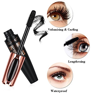 2 Pack Mascara Black Volume and Length, Natural Waterproof Smudge-Proof 4D Silk Fiber Lash Mascara Long-Lasting, Adds Length, Depth & Glamour Effortlessly