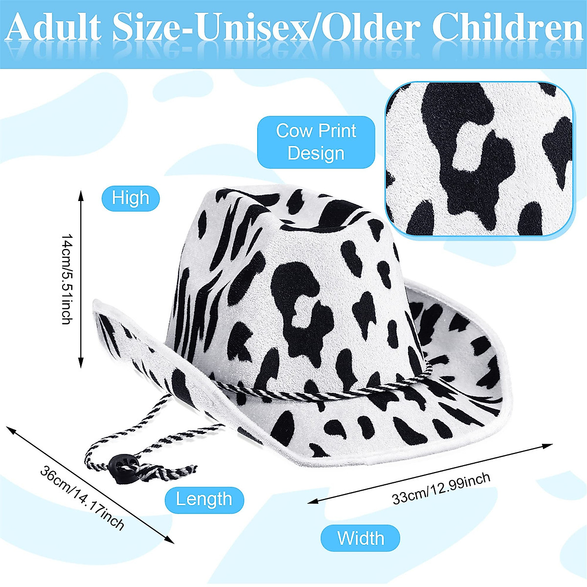 Zhanmai 12 Pcs Cowboy Hat and Bandana Cowboy Cowgirl Hats Bulk Western Party Costume Halloween Accessory(Milk Print)