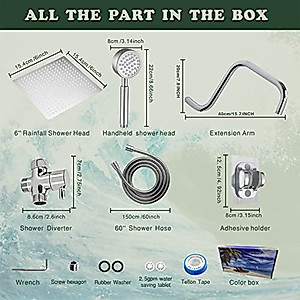 LOHNER 6"All Metal Shower Heads with Handheld,Luxurious Stainless Steel Shower head,Metal Single Setting Handheld,with Extension Shower Arm