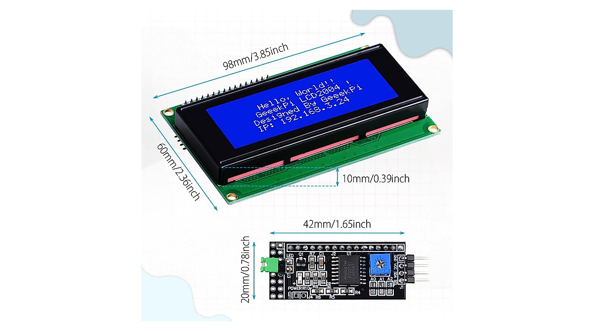 GeeekPi IIC I2C TWI Serial LCD 2004 20x4 Display Module with I2C Interface Adapter Blue ...
