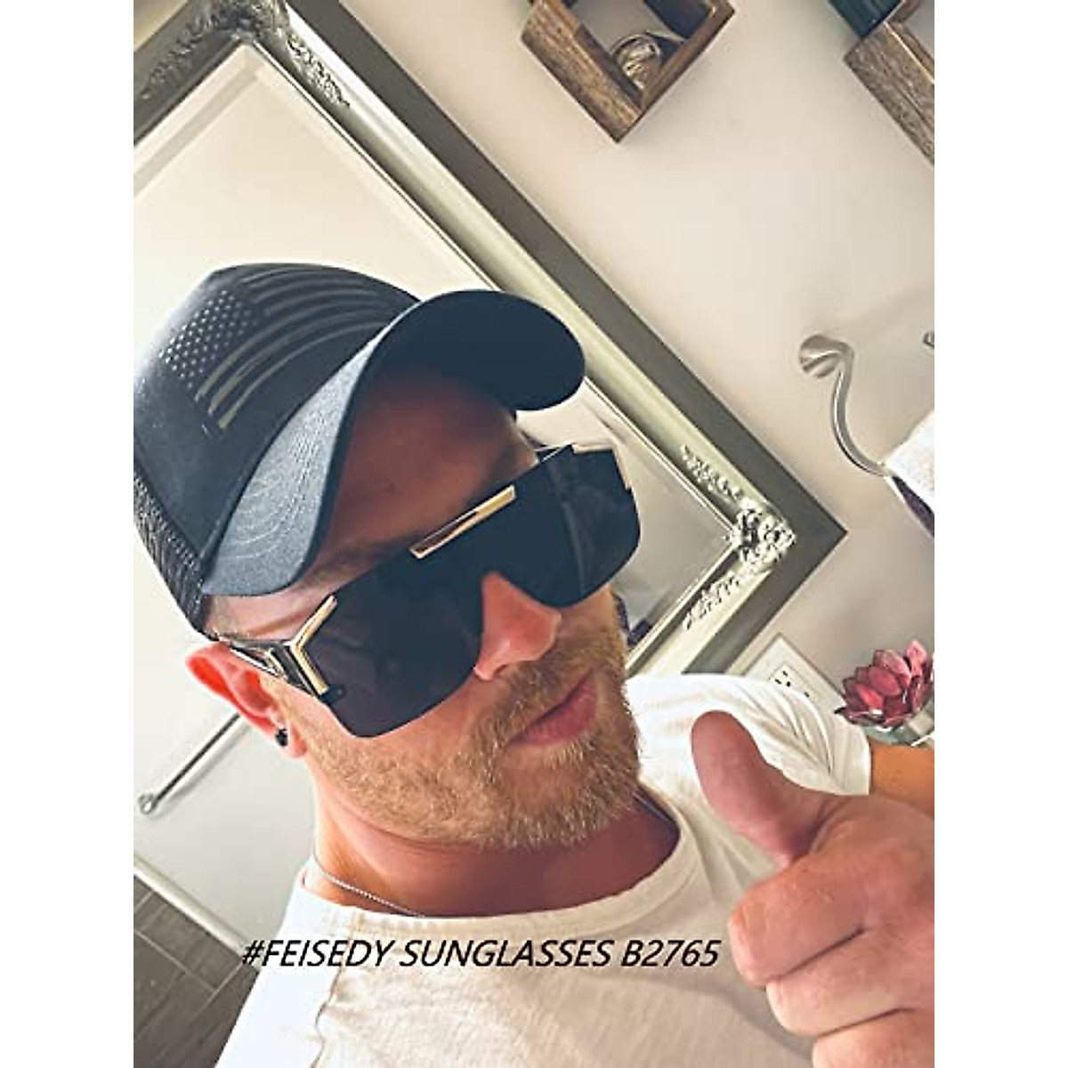 FEISEDY Women Men Sunglasse Square Flat Top Big Frame UV400 Sun Glasses Oversized B2765