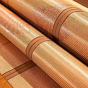 Carbonized Bamboo Summer Sleeping Mat Cooling Mattress Topper Pad,Breathable Smooth Home Double-Sided Folding Bamboo Bed Mat Ice Silk Mat Rug,for Single Double Bed School Family (W 59.1" * L 76.8")