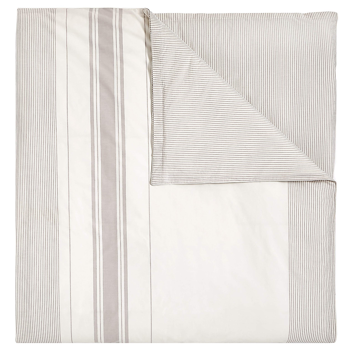 Lacoste Anglet Cotton Reversible Duvet Cover & Sham Set, 104" W x 96" L King, Ivory/White