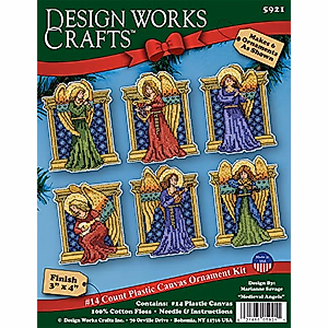 Design Works Crafts Medieval Angels Counted Cross Stitch Ornament Kit, Red, Blue, Green, Gold and More (Mixed)