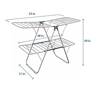 Brookstone [2 Tier [Double Spaced] Foldable Clothes Drying Rack, Collapsible Laundry Hanger, NO Installation Required - Ready Out of The Box
