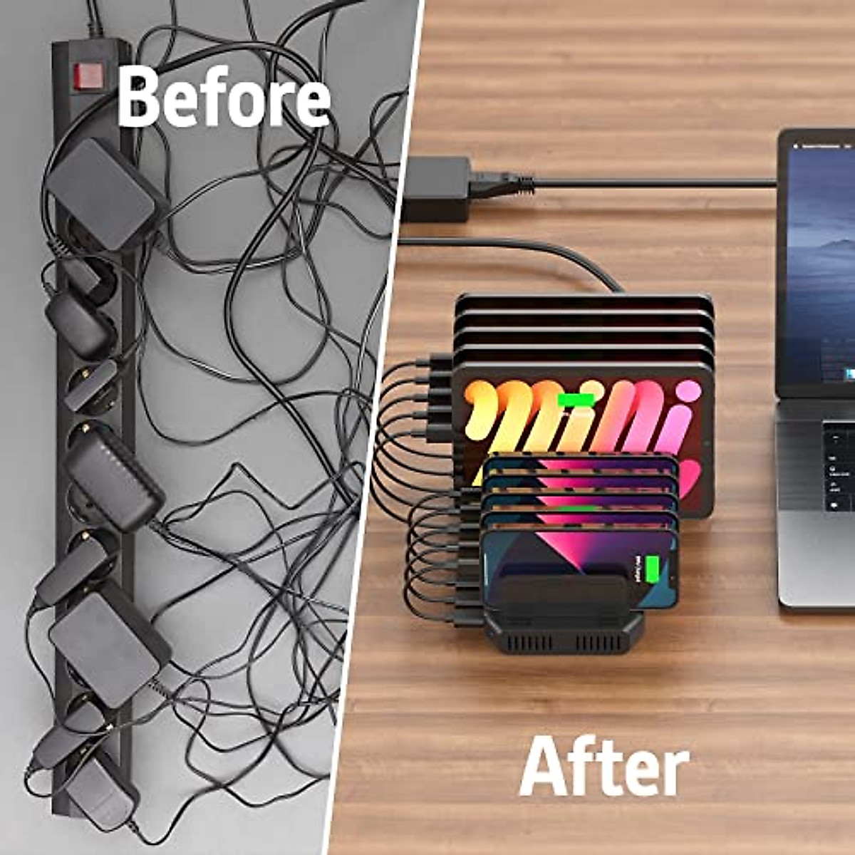 Alxum USB Fast Charging Station with Quick Charge 3.0, 10 Port Charging Stand for Multiple Devices, Compatible with iPad, iPhone, Samsung Galaxy, Black