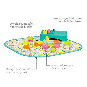 Infantino Super Soft 1st Building Blocks Activity Station, Easy-to-Hold for Babies & Toddlers, BPA-Free, Multi-Colored, 22-Piece Set with Storage Box and Mat