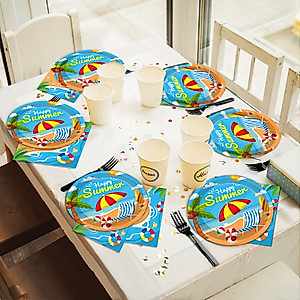 96 Pcs Beach Party Supplies Paper Plates Napkins Summer Beach Hawaiian Pool Party Birthday Decorations Favors for Kids Serves 24