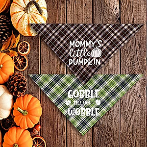 2 Pack Thanksgiving Dog Cat Bandana, Fall Autumn Buffalo Bandana for Small Medium Large Dogs Pets Puppies (Pattern 1, Large)