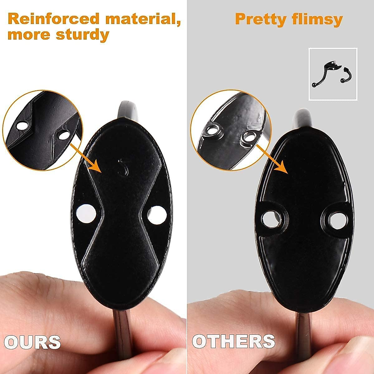 E-Senior 10 Pack Coat Rack Hooks for Entryway Hanging Towels Clothes Robes Double-Prong Farmhouse Rustic DIY Wall Mounted Decorative Hanger with Screws (Black)