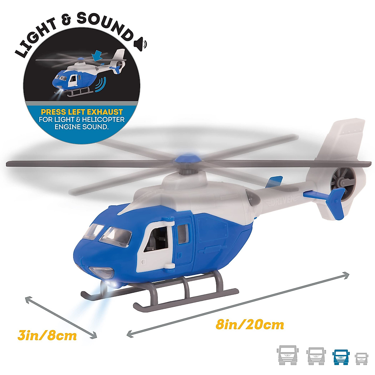 Driven by Battat – Micro 1/124 Scale – Helicopter Toy with Lights and Sound – Open-able Doors – Rescue Helicopter for Kids Age 3+