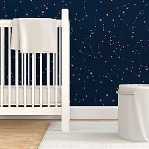 Peel & Stick Wallpaper Swatch - Zodiac Stars Astrology Navy Blue Constellations Night Sky Star Map Custom Removable Wallpaper by Spoonflower