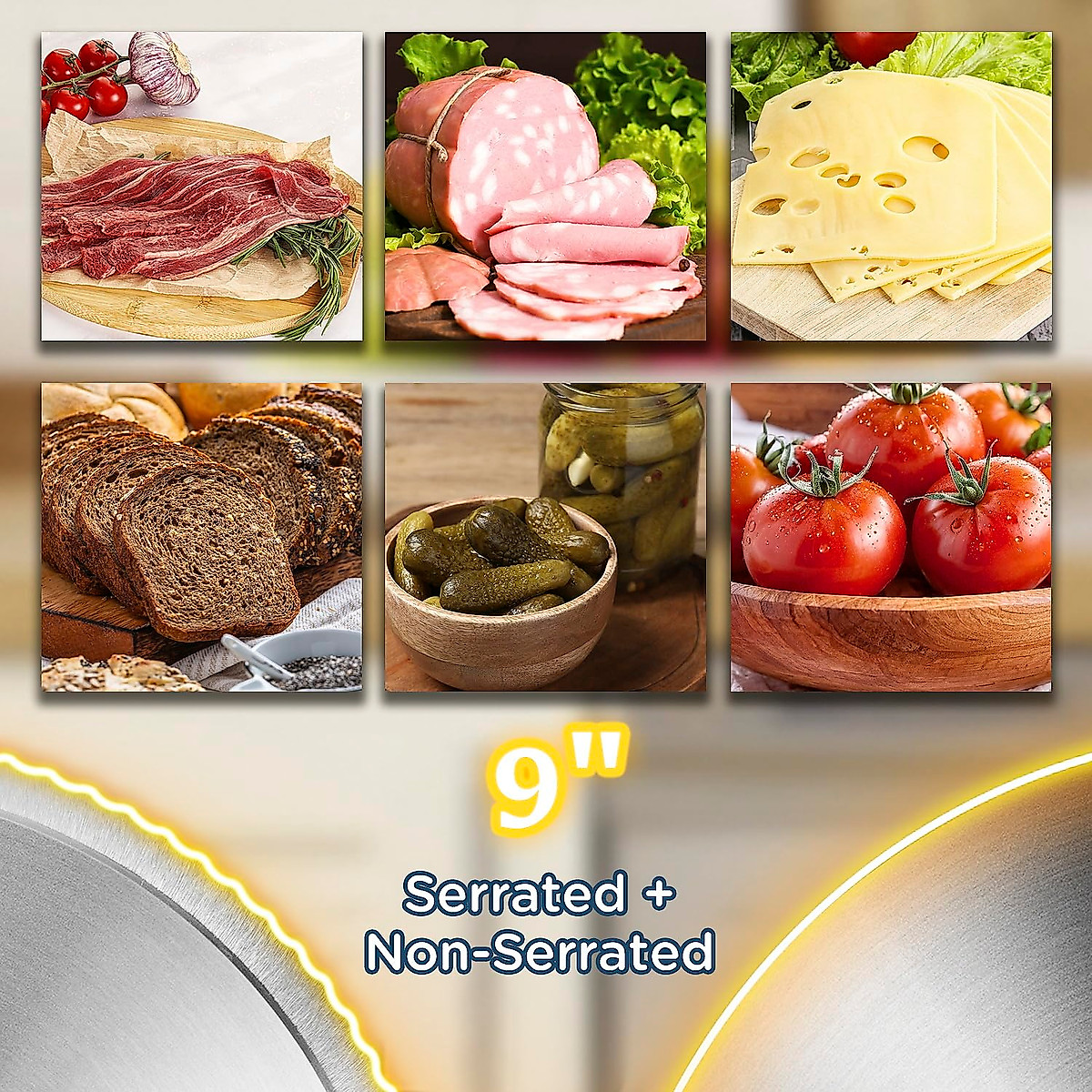 CUSIMAX Meat Slicer for Home with 1-20mm Adjustable Thickness，Electric Deli Slicer for Food Tray,Two 9" Stainless Steel Blades and Removable Food Carriage,Easy for Cut all Foods