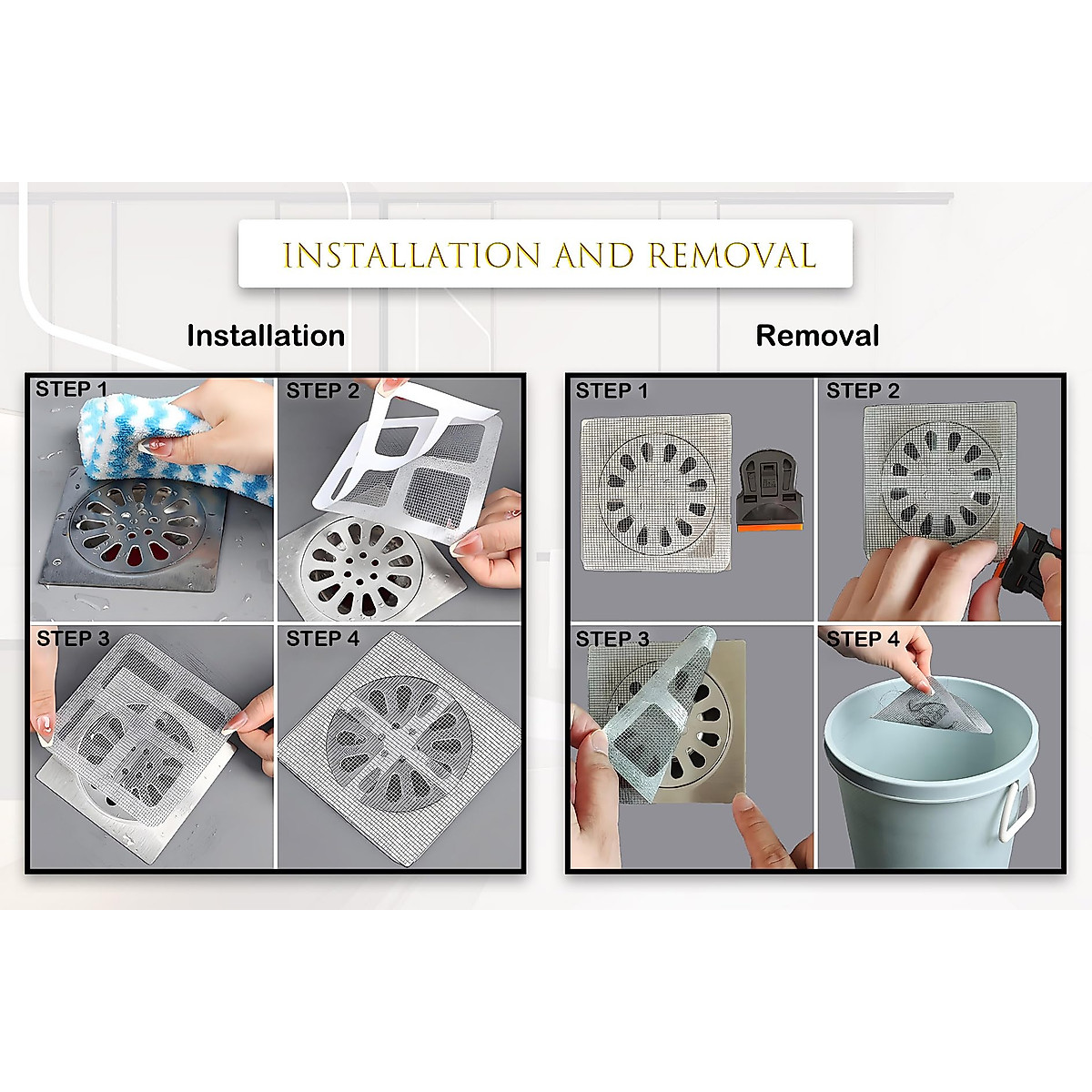 30PCS Pack 4" X 4" Disposable Shower Drain Hair Catcher, Floor Drain Sticker, Bathroom,Bathtub,Sink, Kitchen,Drain Mesh Cover,Drain Mesh Strainer