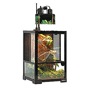 REPTI ZOO Nano Combo Print Tropical Desert Reptile Dual Deep Dome Lamp Fixture for Reptile Max 40 Watts Max Bulb Height 4 in Per Socket UVB Light Fixture Dual Lamp Cap Combo Integration Design