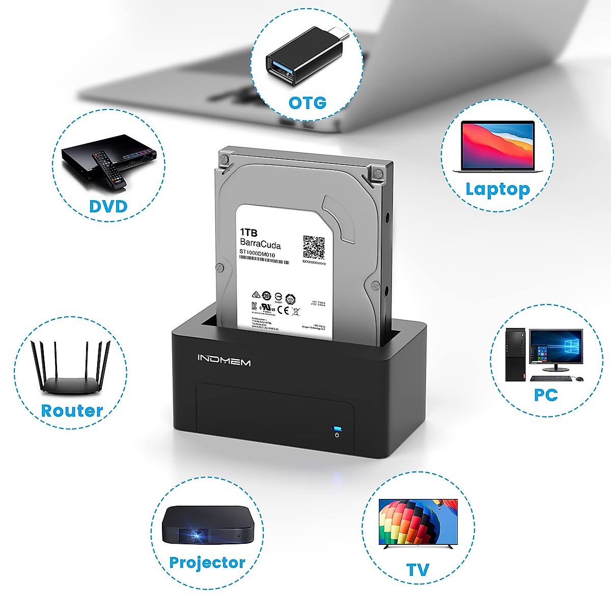 SAS to USB 3.0 Adapter, SAS/SATA Hard Drive Reader Enclosure Docking Station for 2.5/3.5 inch HDD SSD with 12V/2A Power Adapter