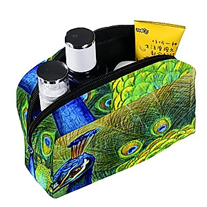 TBOUOBT Cosmetic Travel Bags, Makeup Case, Makeup Bag for Toiletries, Animal Peacock Green Feather
