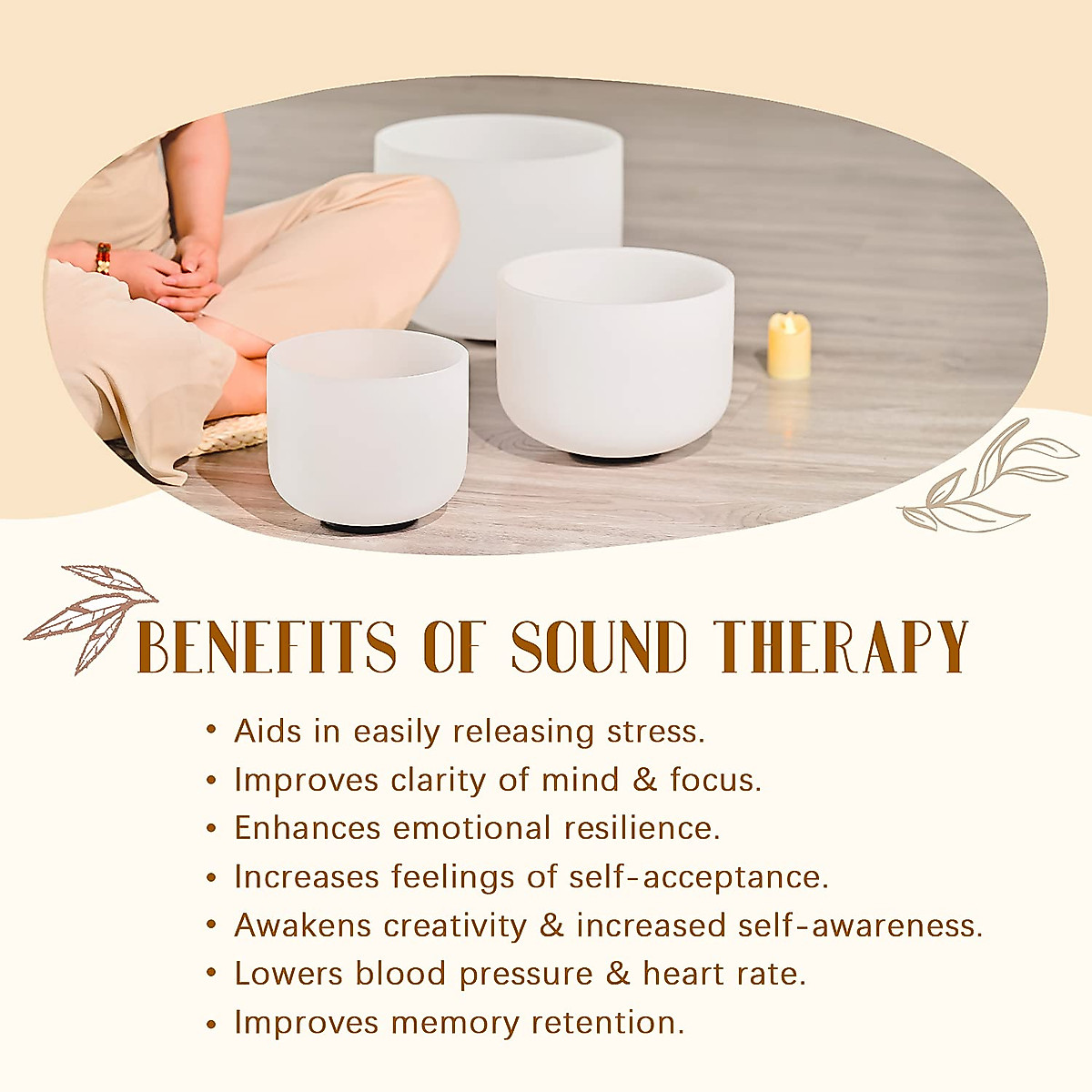 432HZ Set of 3 PCS 8-12 inch Quartz Crystal Singing Bowls 8'' B 10'' E 12'' C With Case Bag