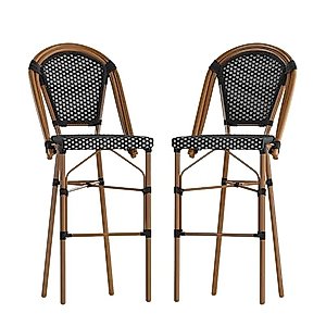 Flash Furniture Bordeaux Commercial Grade Bistro Bar Height Stool, Stackable Indoor/Outdoor Dining Stool, 30" High, Black/White and Natural Finish