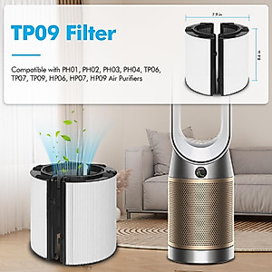 2-IN-1 Filter Replacement for Dyson PH01 HP07 HP10 TP07 TP10 TP09 HP09 HP06 TP06 Air Purifier 360 Combi Glass Pure Cool Hot Humidify Fan, 2-IN-1 Activated Carbon Filter and H13 True Hepa Filter