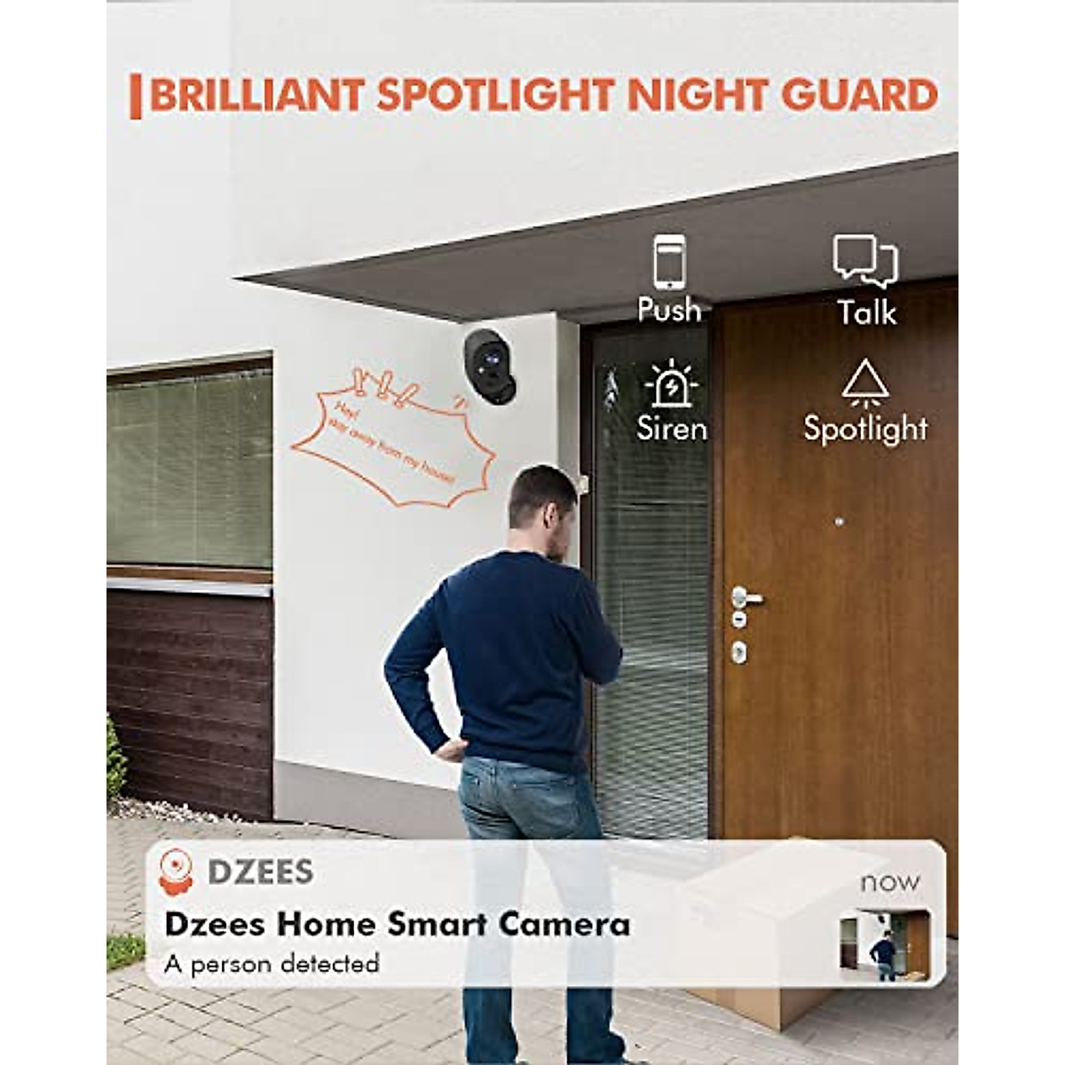 Dzees Security Camera Outdoor Wireless - Battery Powered WiFi Outdoor Camera Wireless, Spotlight, Siren, AI Dectection, Color Night Vision, IP66 Waterproof Cloud/SD-Black