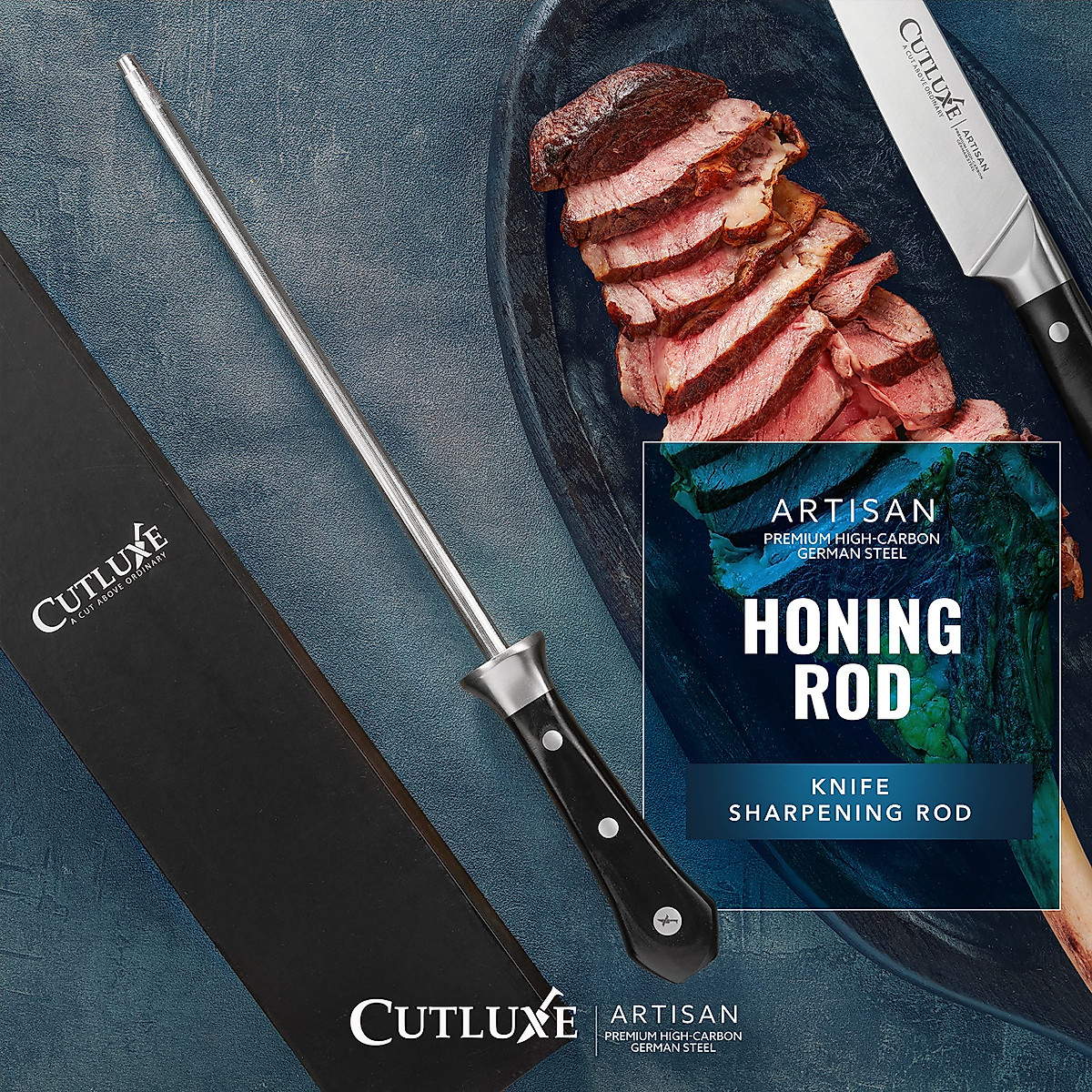 Cutluxe Honing Rod, Sharpening Steel for Kitchen Knives – 10" Honing Steel – Ergonomic Handle Design – Artisan Series
