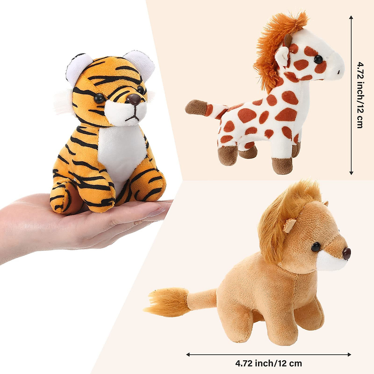 7 Pieces Plush Safari Animals 4.72 Inches Jungle Stuffed Animal Set Includes Plush Giraffe Tiger Lion Bear Elephant Zebra for Zoo Animal Themed Parties Teacher Student Achievement Award