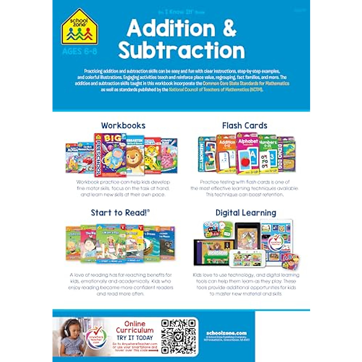 School Zone Addition and Subtraction Workbook: 1st Grade Math, Place Value, Regrouping, Fact Tables, and More (School Zone I Know It!® Workbook Series)