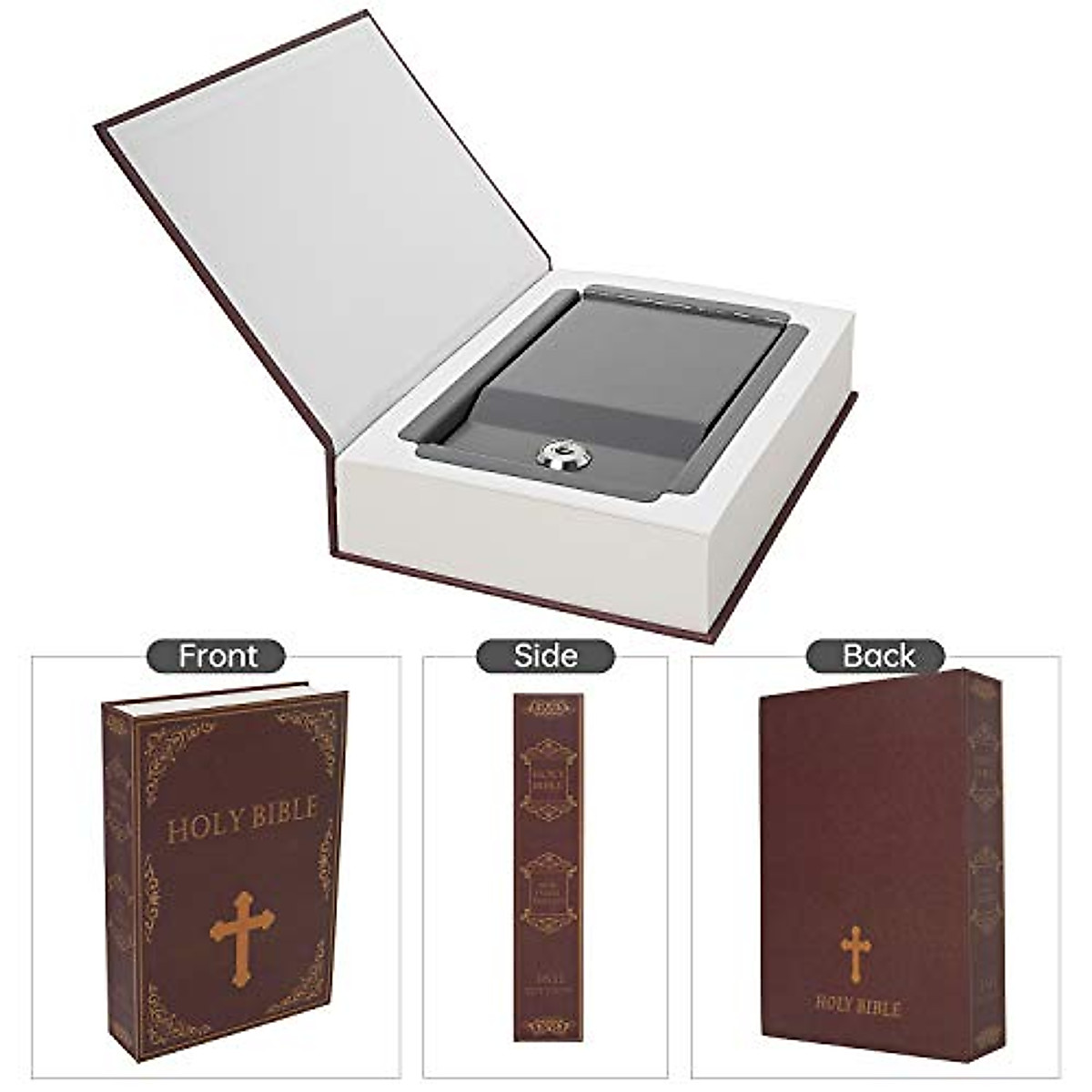 Real Paper Transfer Book Safe, Hollow with Secret Hidden Compartment, Combination Lock, 8.7"×6"×2" (Bible-Combination)