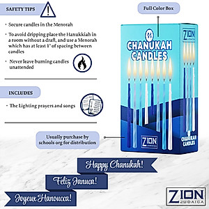 Hanukkah Menorah Candles Box of 44 Multi-Blue with Prayer Card - Spiral Style Quality Wax Chanukah Candles - Fits Most Menorahs – Enough for All 8 Nights - Bulk Hanukkah Candles by Zion Judaica