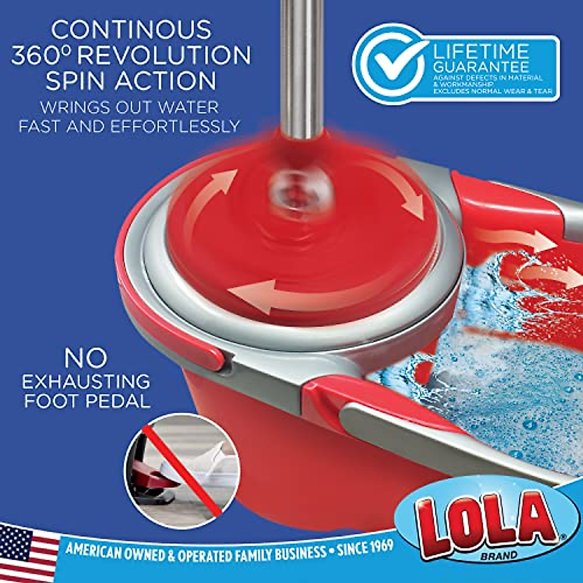 The Revolution Microfiber Spin Mop System | Hardwood, Tile, Marble, and Laminate Floor Cleaner | Wet and Dry Usage | 360° Spinning Action | Machine Washable,Red