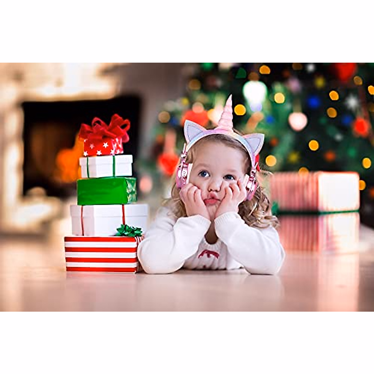 KORABA Kids Wireless Headphones for Girls Children Teens, LED Light Up Bluetooth Unicorn Headphones with Microphone for School/Xmas/Online Study/Unicorn Gifts (Pink Wireless)