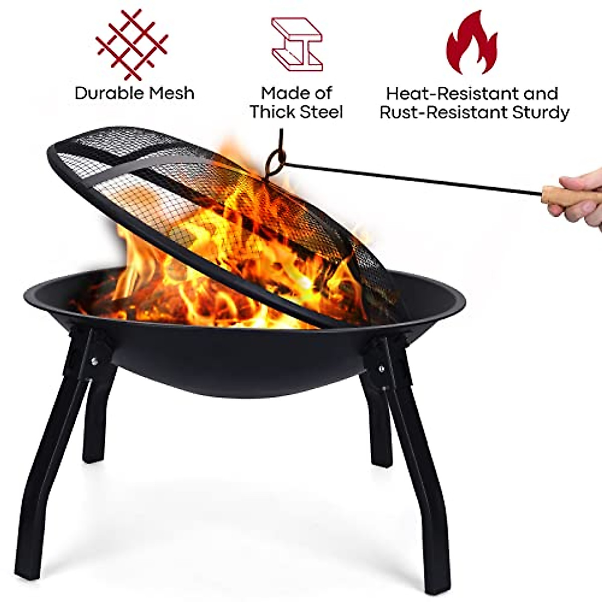 Cogesu Fire Pit, Fire Pits for Outside, 22 inch Portable Folding Wood Burning Firepit with Carry Bag Spark Screen & Poker Stick, 2 Pack Grate for Camping Picnic Backyard Garden
