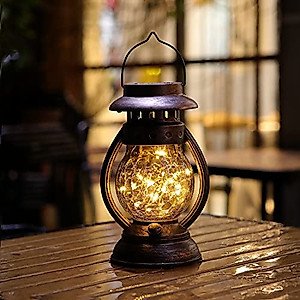 2 Pack Vintage Lantern,Halloween Outdoor Lanterns 2 Modes Option Solar Powered & Battery Operated Cracked Glass Ball Design Waterproof for Table, Garden, Patio,Weddings, Holidays(Warm White)