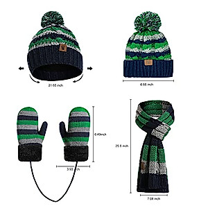 Boys Winter Hat Scarf and Gloves Set for Kids Warm Knitted Hat Mittens and Fleece Neck Warmer Scarf Set for Boys Girls 3pcs