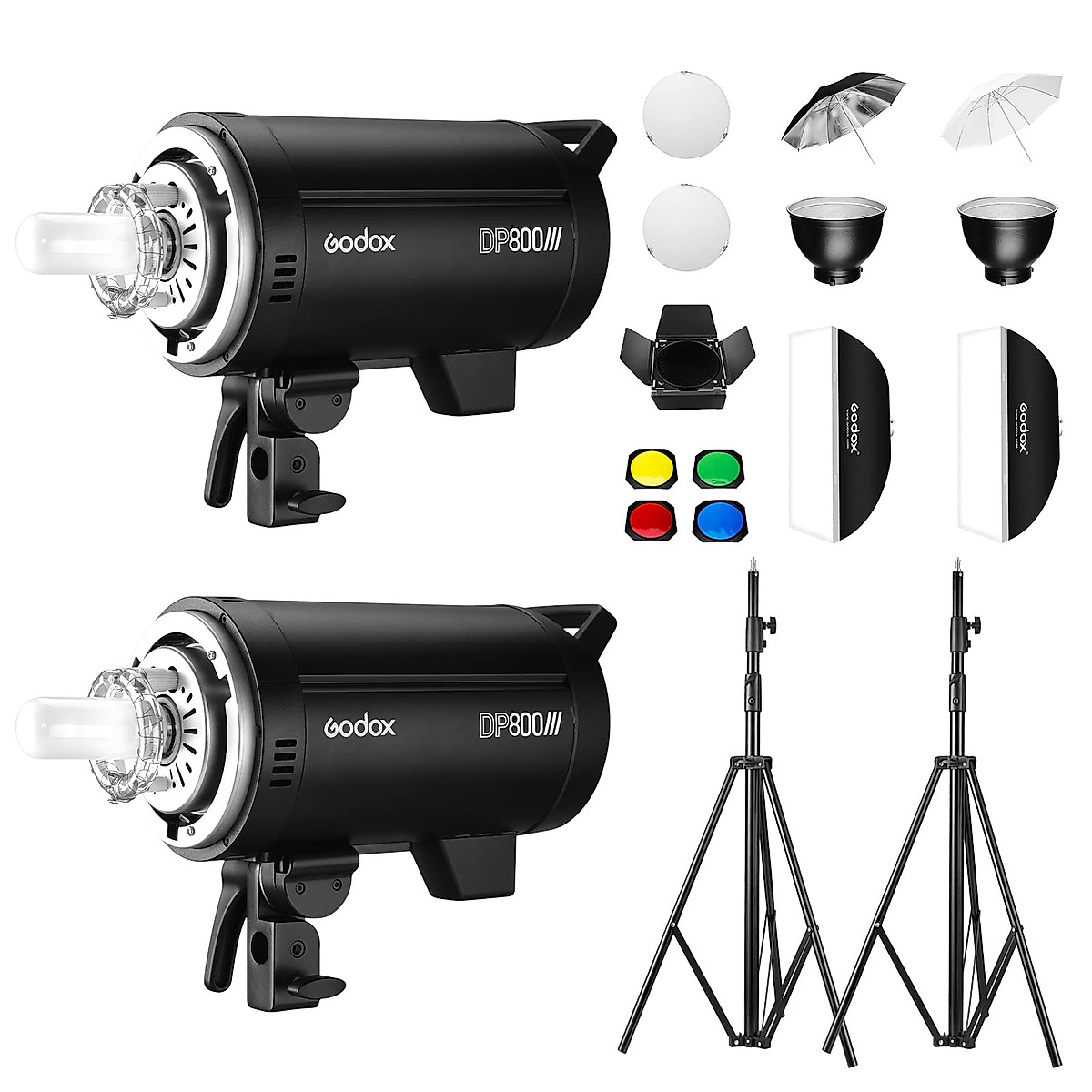 Godox 2Pack DP800III Speedlite Studio Flash Strobe Monolight Bowens Mount Kit for Studio Photography Shooting,Portrait or Video Location with Light Stand,Softbox,Umbrella,Barn Door Kit...