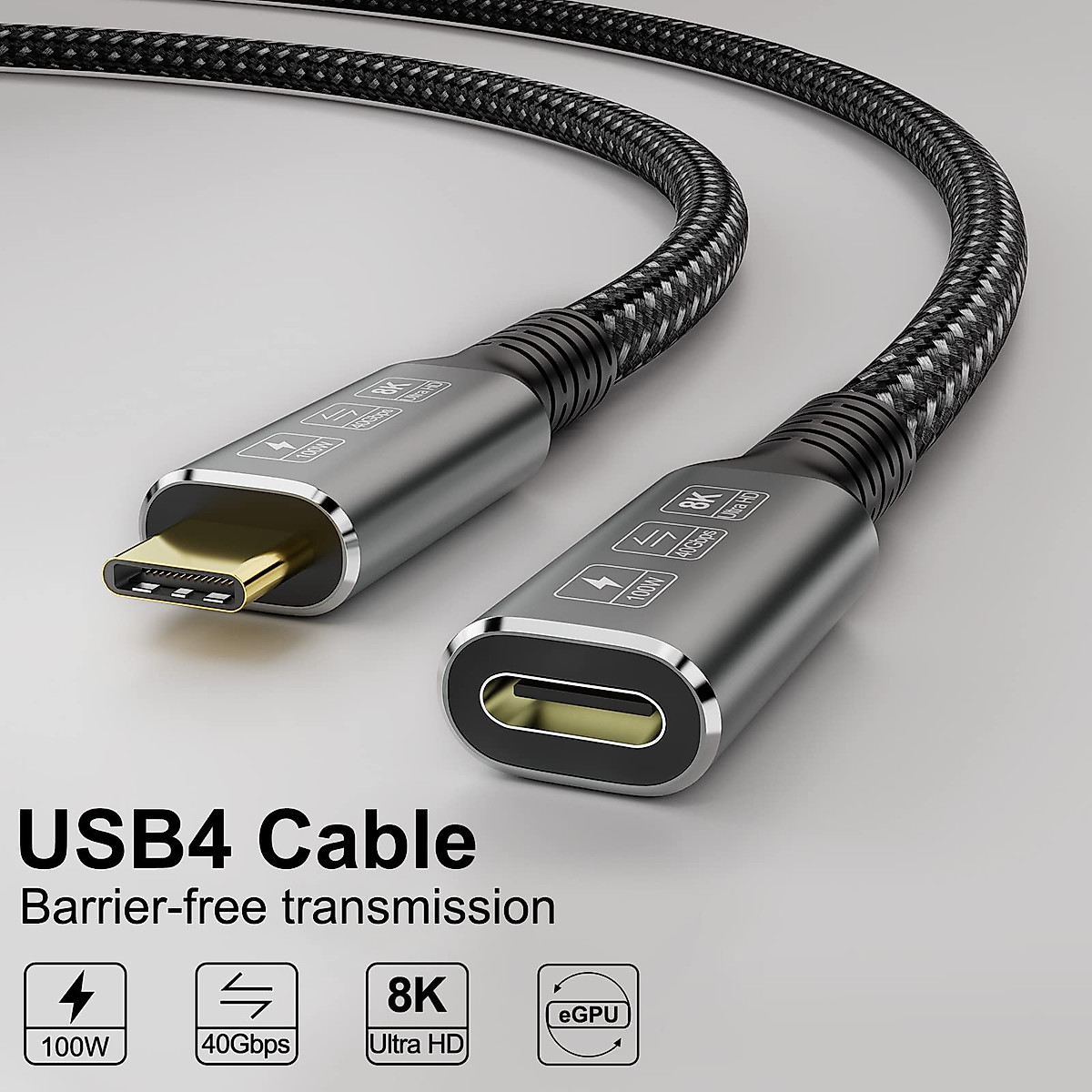 CABLEDECONN USB4 8K Cable 0.8M Thunderbolt 4 Compatible USB 4 Type-c Male to Female Extension Cable Ultra HD 8K@60Hz 100W Charging 40Gbps Data Transfer Compatible with External SSD eGPU