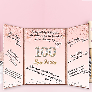 Crenics Rose Gold 100th Birthday Decorations, Creative 100th Birthday Guest Sign in Book Alternative, 100th Birthday Signature Book 12" x 18", Great 100 Years Old Birthday Gifts for Women