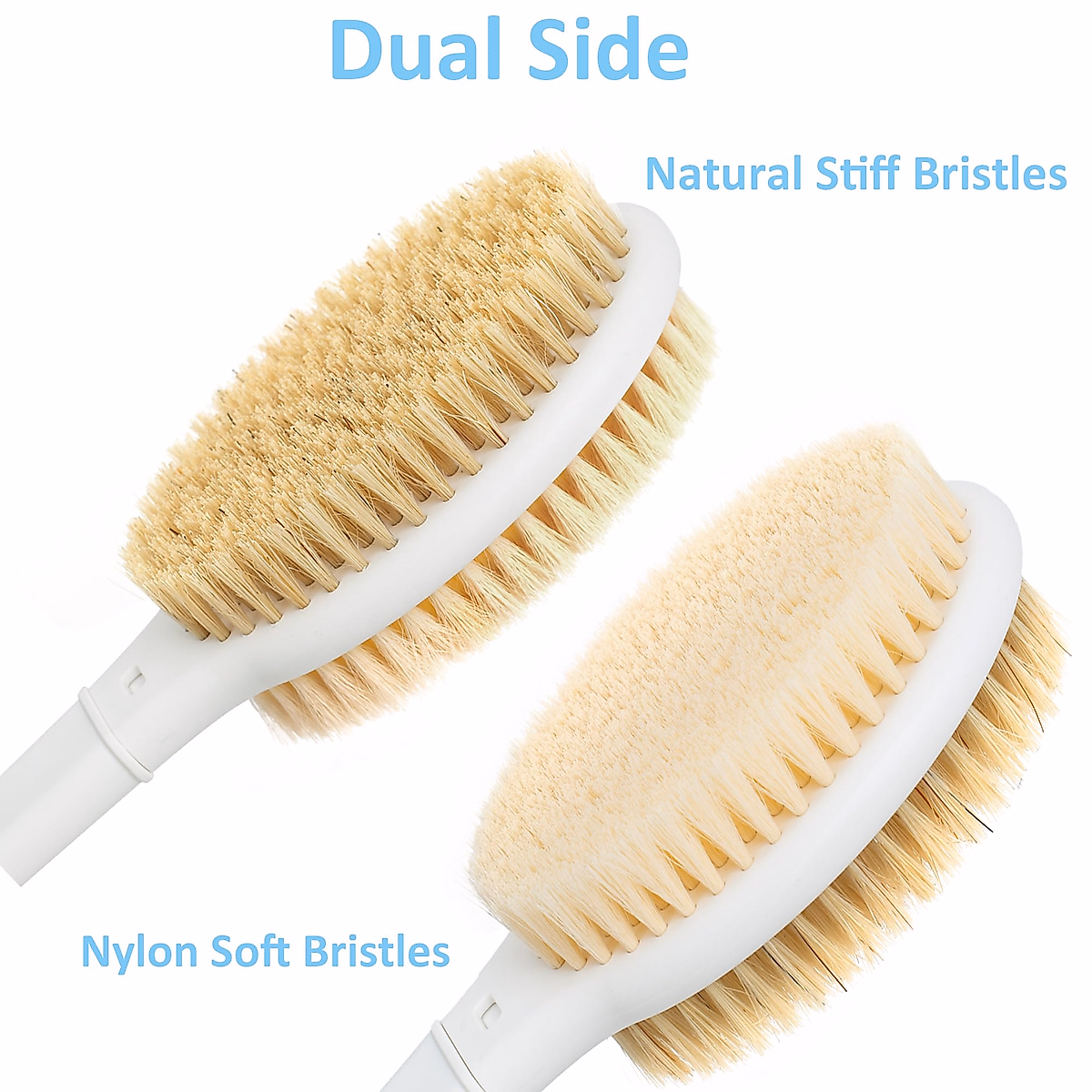 Arswin Shower Brush with Soft and Stiff Bristles,Back Scrubber 20.5" Extra Long Anti-Slip Handle Dual-Sided Bath Brush Body Exfoliator for Wet or Dry Brushing