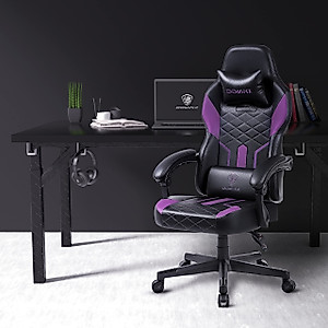 Dowinx Gaming Chair with Pocket Spring Cushion, Ergonomic Computer Chair High Back, Reclining Game Chair Pu Leather 350LBS, Purple