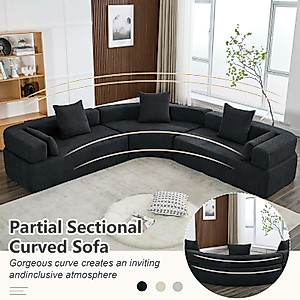 Oversize Modern Curved Sofa Couch for Living Room,Boucle Fabric Corner Cloud Sofa with 5 Pillows,Minimalist Style Comfy L Shape Couch,4 Seater,Black,Frameless