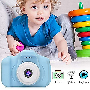 Alician Children Camera, Digital Kids Camera Selfie Camera, Mini SD Video Smart Shooting Digital Camera with 8GB Memory Card for Girls Boys Blue