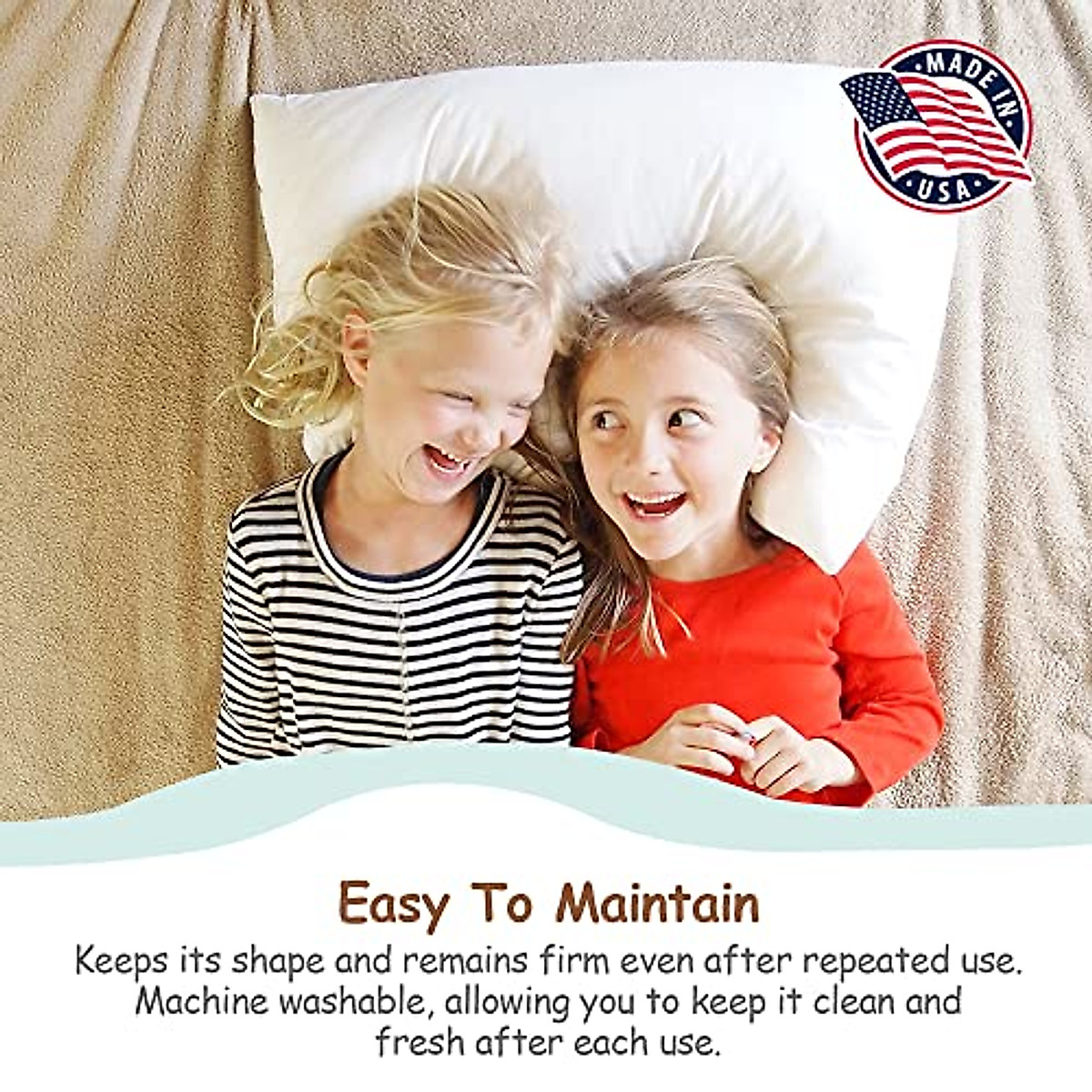 Pillowflex Sleep & Toddler Pillow (18x24 inches) - Soft Faux Synthetic Down Alternative Pillows Perfect for Toddlers, Bed Pillows for Sleeping Wedge with Neck Support and Allergy Free Kid's Pillows.