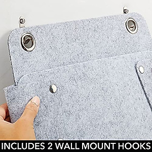 mDesign Soft Felt Over The Door Hanging Storage Organizer for Closets in Bedrooms, Hallway, Entryway, Mudroom - Hooks Included - Textured Print, 2 Pack - Light Gray/Chrome