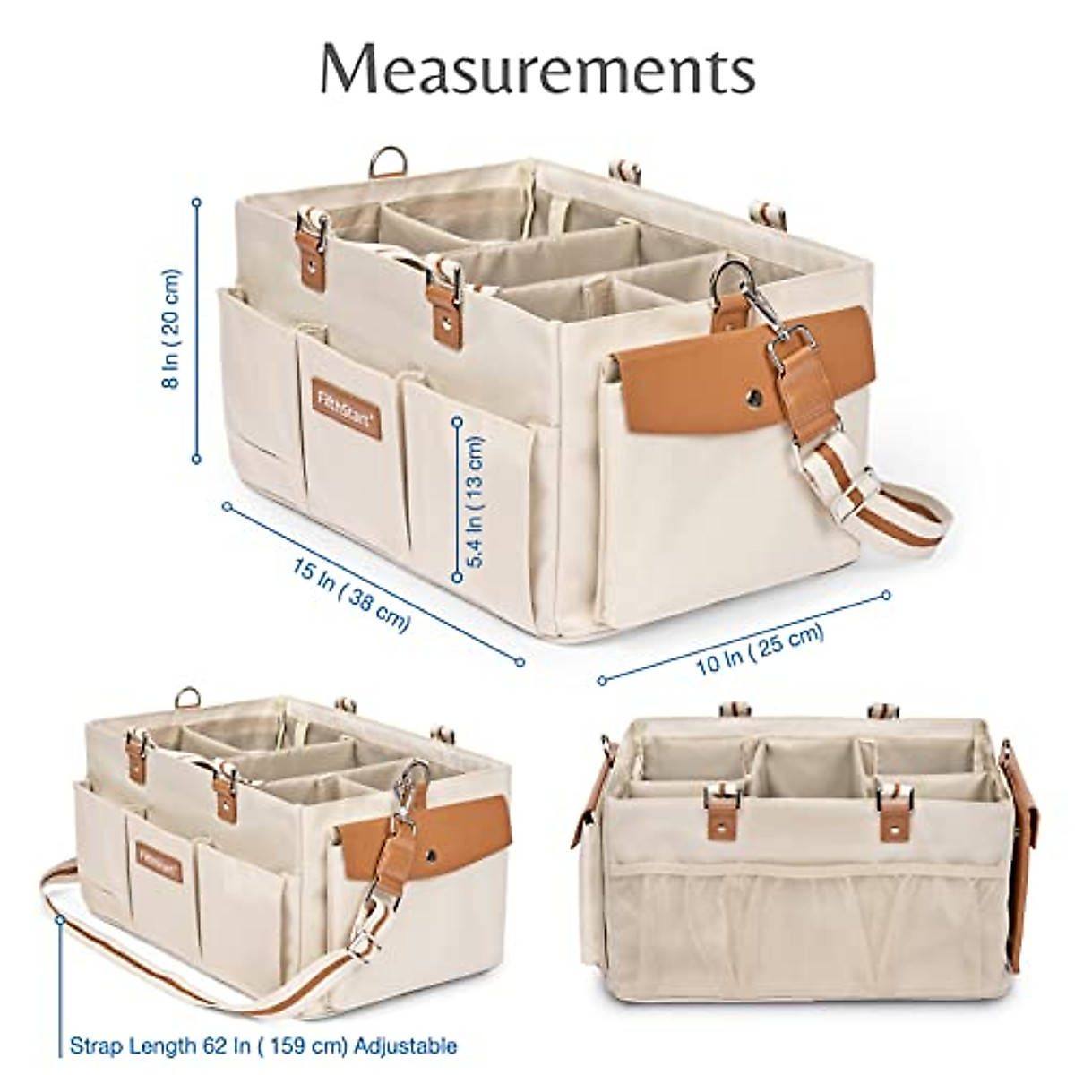 Diaper Caddy With Shoulder Strap & Entertainment Pouch Keeps Baby Still For Diaper Change. Waterproof Diaper Organizer Canvas Fabric Wipe Clean. Diaper Caddy Organizer Multiple Compartments (Beige)