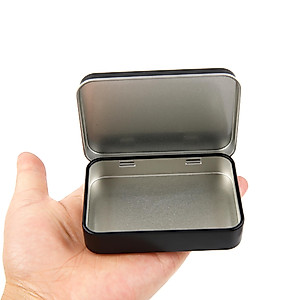 LIGHUFEIC 2Pcs Metal Hinged Tin Box Metal Rectangular Hinged Tins,Portable Mini Home Storage Container Kit with Lid,Ideal for Candies, Jewelry, Crafts(Black)