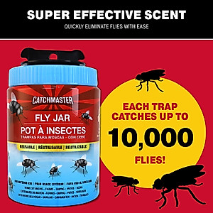 Catchmaster Reusable Fly Traps Outdoor Jar 1-Pack, Bug Catcher and Flying Insect Trap with Food-Based Lure for Pest Control, Pet Safe, Non Toxic Bulk Fly Traps